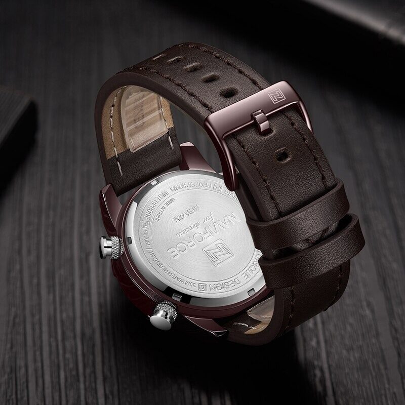 Naviforce Nf9172 Dark Brown Color Pu Skin Duo Time-Clock-Black And Dark ...