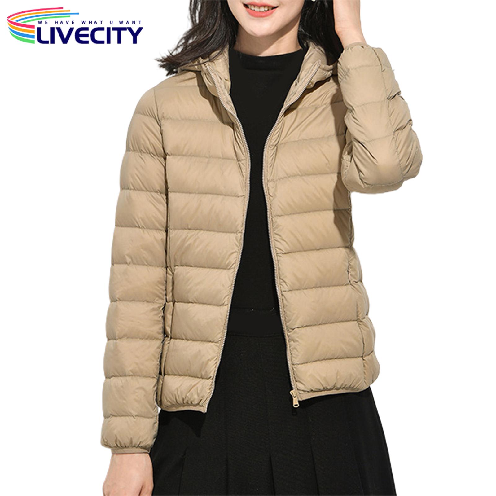 Puffer Jacket Pockets Winter Women Ultra Lightweight Hooded Puffer Coat ...
