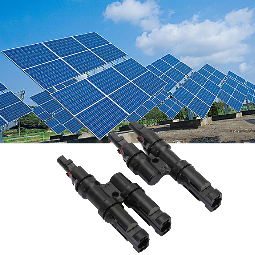 1 Pair T Type Branch Solar Panel Adapter 2 in 1 Parallel Connector ...
