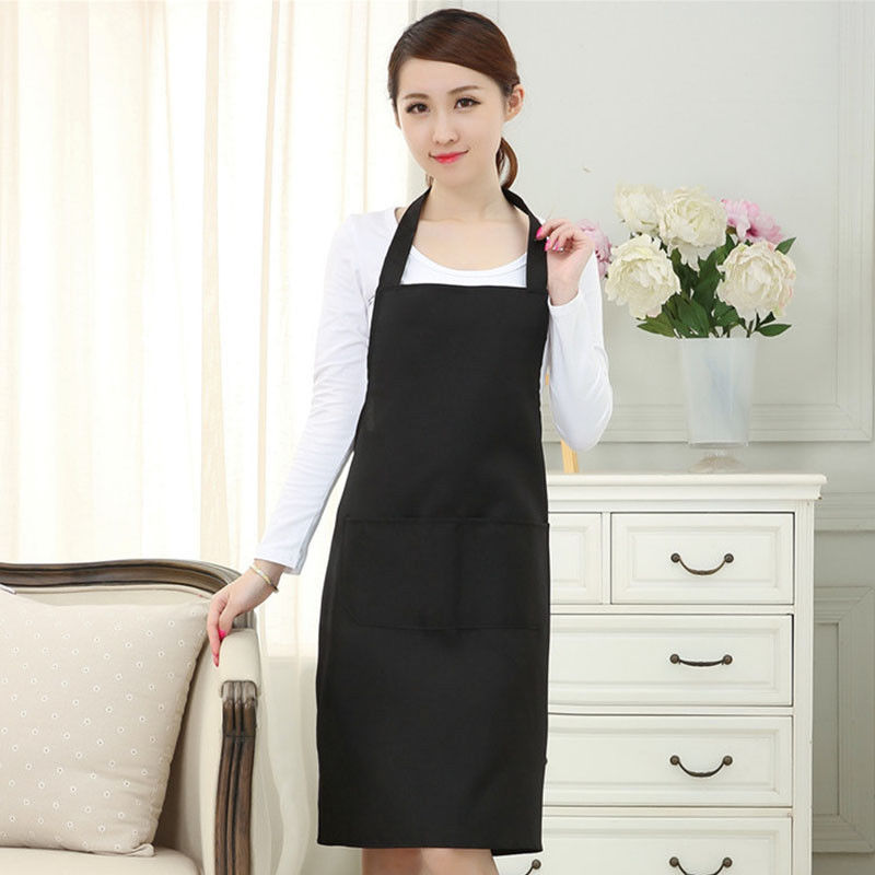 Men Women Plain Apron Home Kitchen Restaurant Waterproof Bib Pocket ...