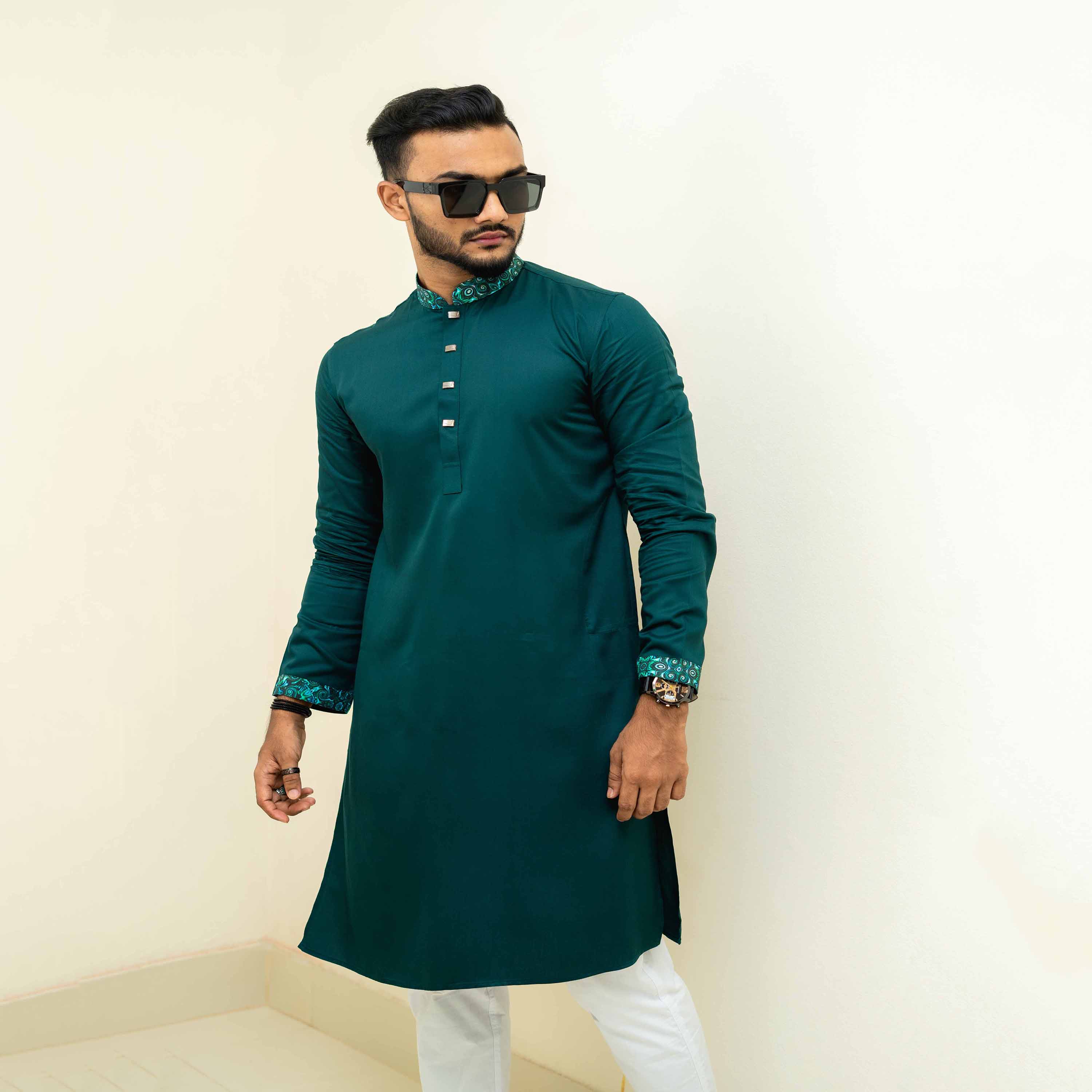 Cotton Exclusive Bottle Green Color Sime Long Panjabi for Men | Daraz ...