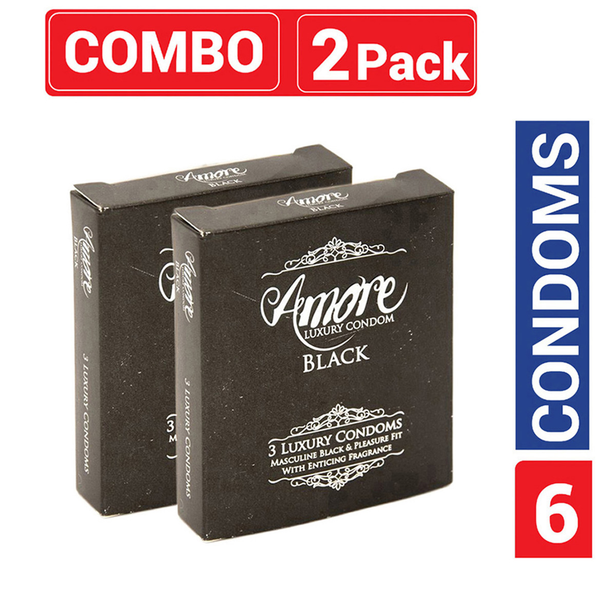 Amore - Luxury Condom Black - Combo Pack - 2 Packs - 3x2 - 6pcs | Daraz.com.bd