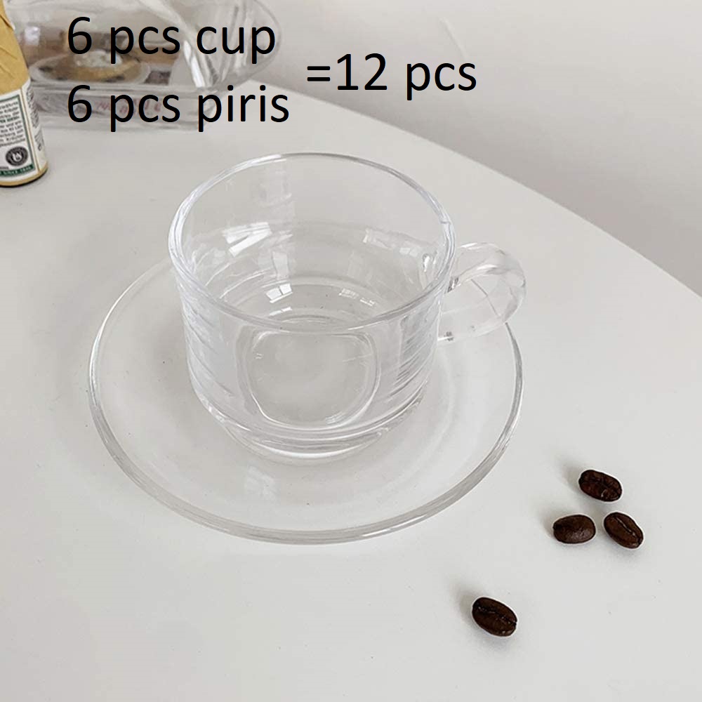 Crystal Clear Glass Tea Cup Set- 6 pcs- Cup with piris | Daraz.com.bd