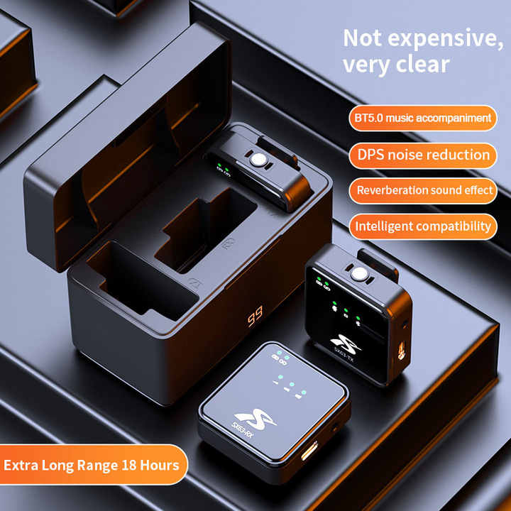 SX63 Wireless Microphone with Charging Case. Type C, iPhone, 3.5mm All ...