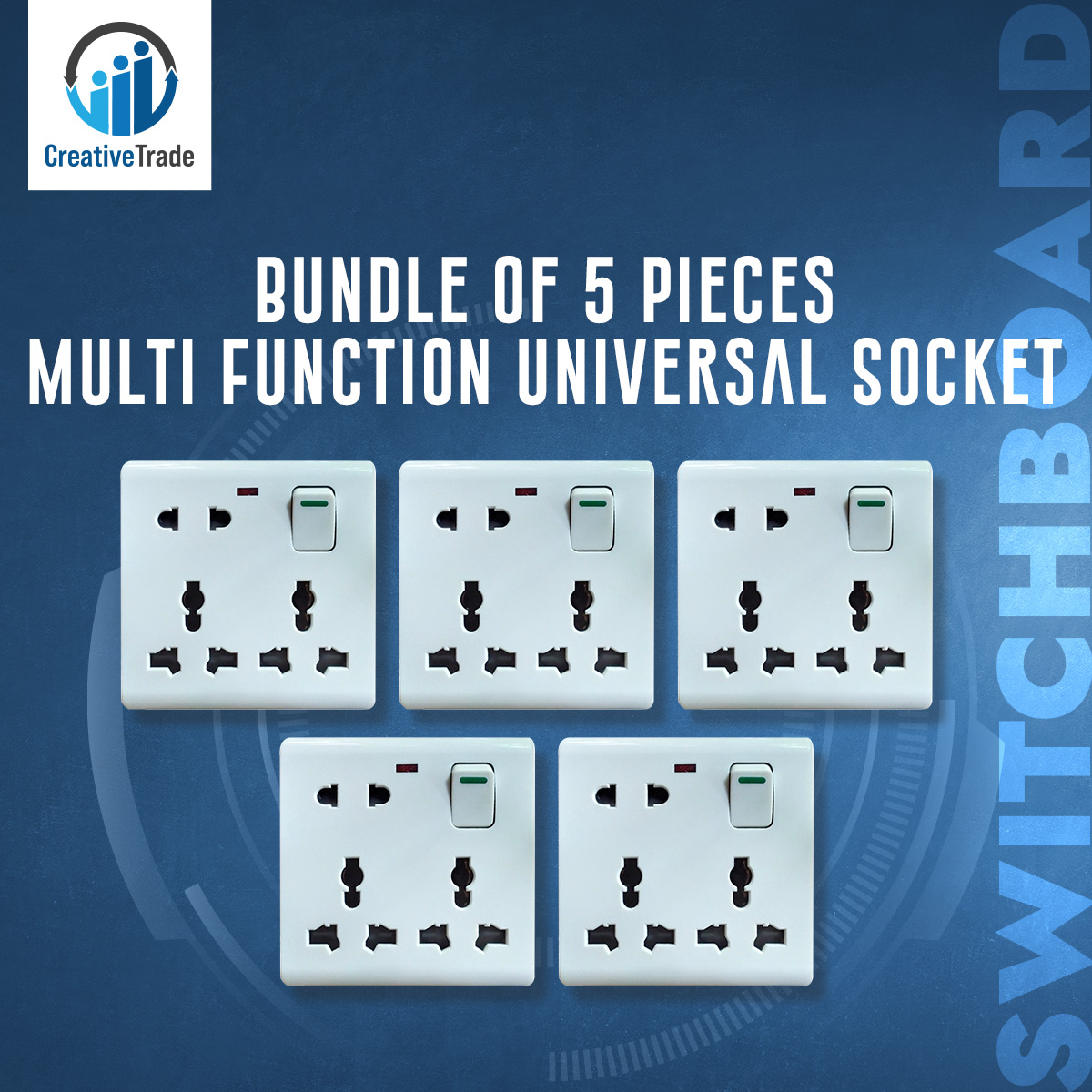 Bundle of 5 Pieces Multi Function Universal Wall Gang Socket - 8 Pin ...