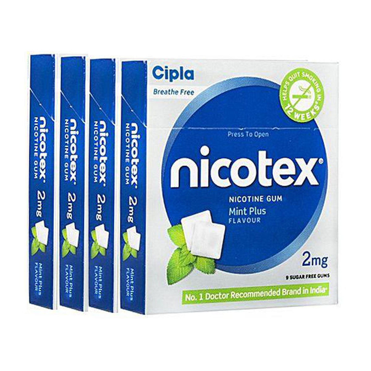 Cipla Nicotex Nicotine Sugar Free Mint Plus Gums 2mg | Helps to Quit ...