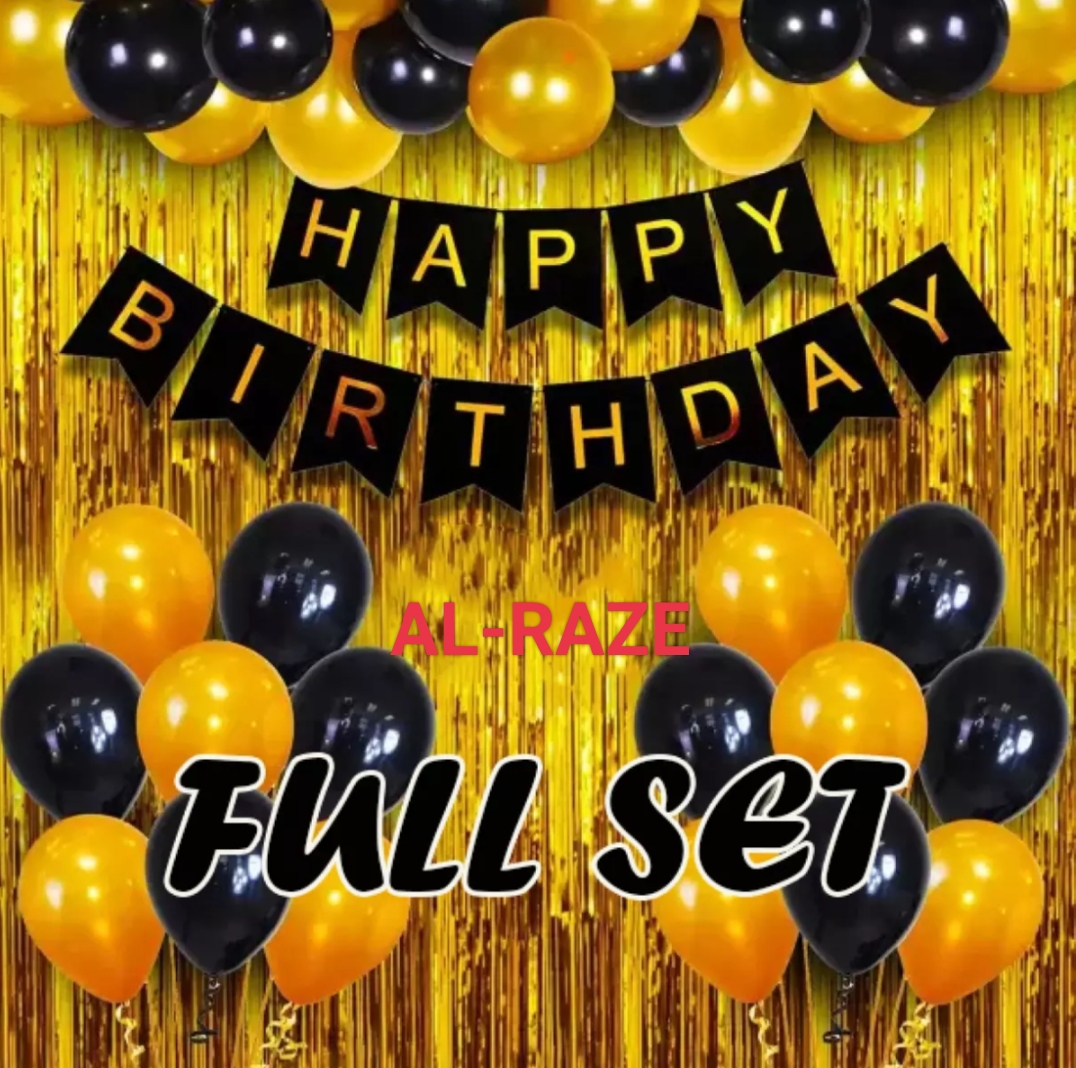 Birthday Decoration Combo Set – Black & Golden (Low Budget Package)