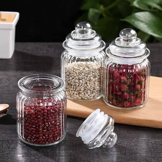 350 ml Glass jar with Air Tight Lid for Herbs Jar, Jam Jar, Cookie Jar ...