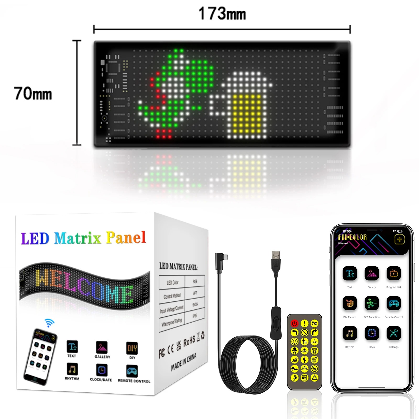 LED Matrix Pixel Panel Flexible RGB Pattern Graffiti Scrolling Text ...