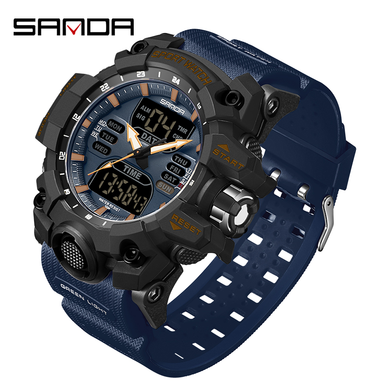 SANDA Dual Display Men Watches Waterproof Sports Watch Military Man ...