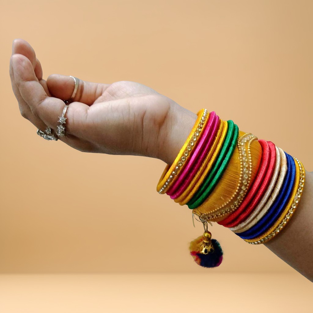 Silk thread multicolor reshmi bangle Churi bracelets for women and ...