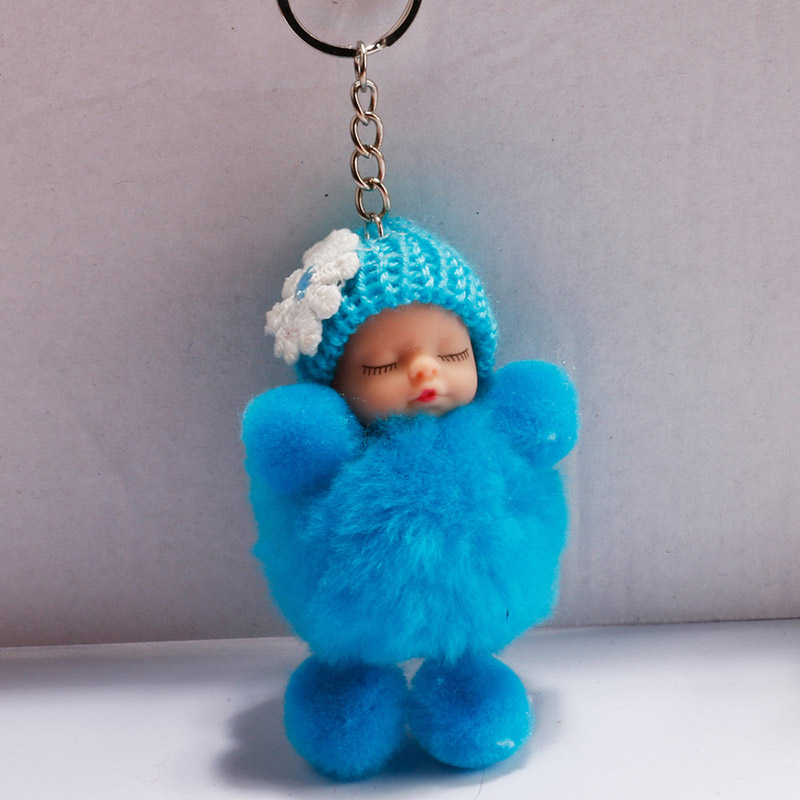 Sleeping Baby Car Key Ring Furry Plush Keychain Cute Car Accessories ...