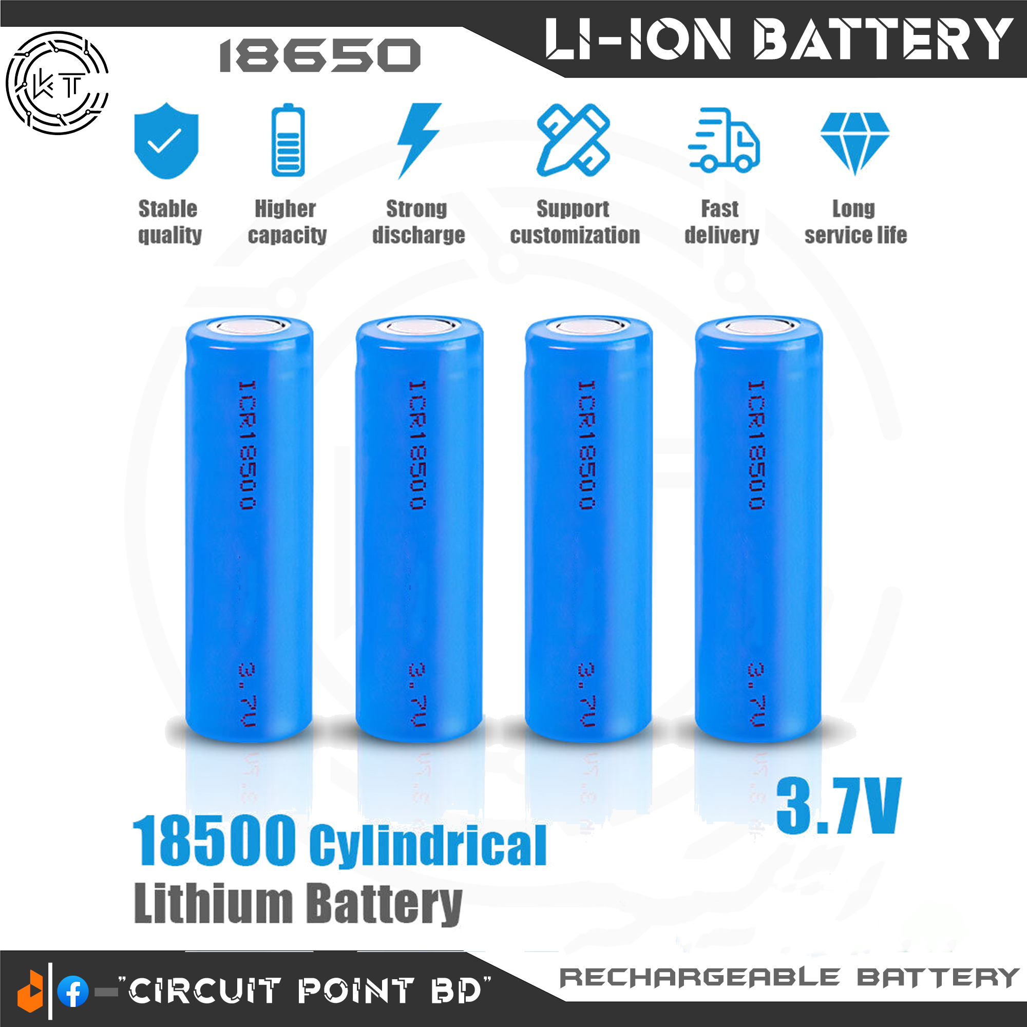 2Pcs - 18650 Rechargeable Lithium /Li-ion Battery 3.7V (High qualities ...