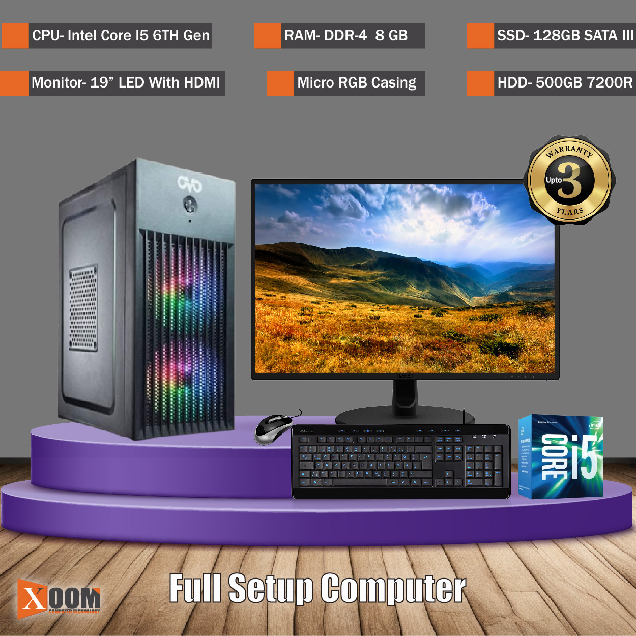 Gaming RGB Desktop Computer-Core i5 6th Generation /19 Inch LED Monitor ...