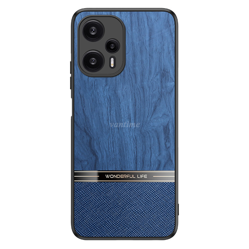 Vantime for Xiaomi Poco F5 / Redmi Note 12 Turbo 5G Case Lens Protection Wood Grain Hard Cover ...