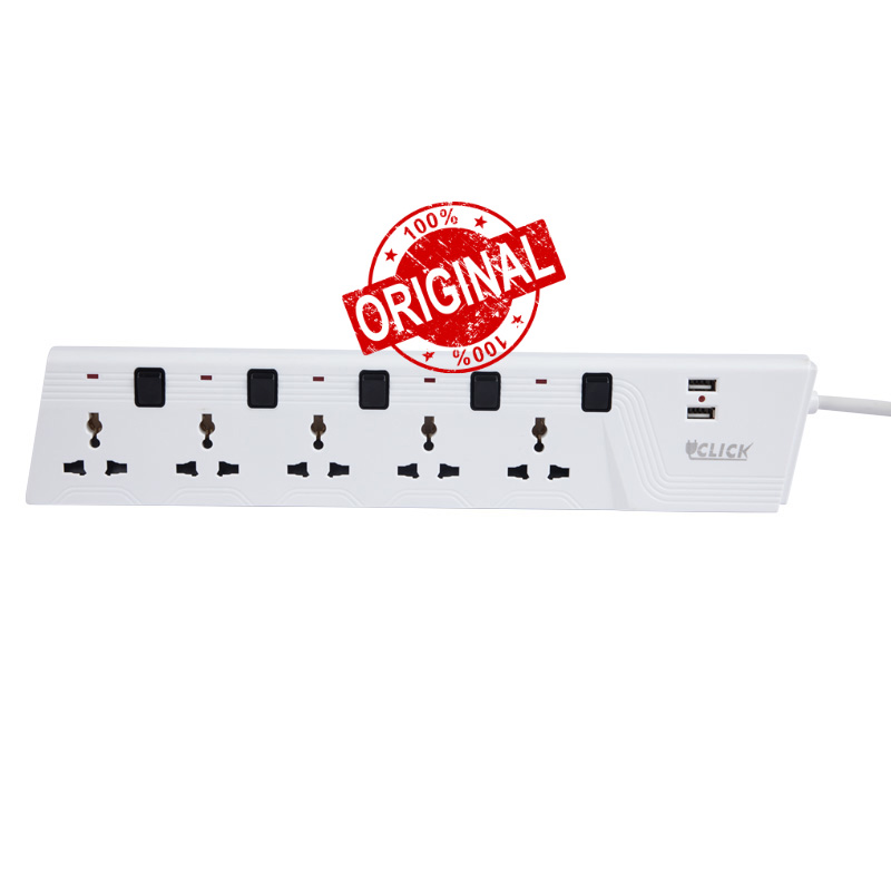 CLICK Super 5 Point 2 USB Multiplug Extension Cord 5skt Port Multi Plug ...