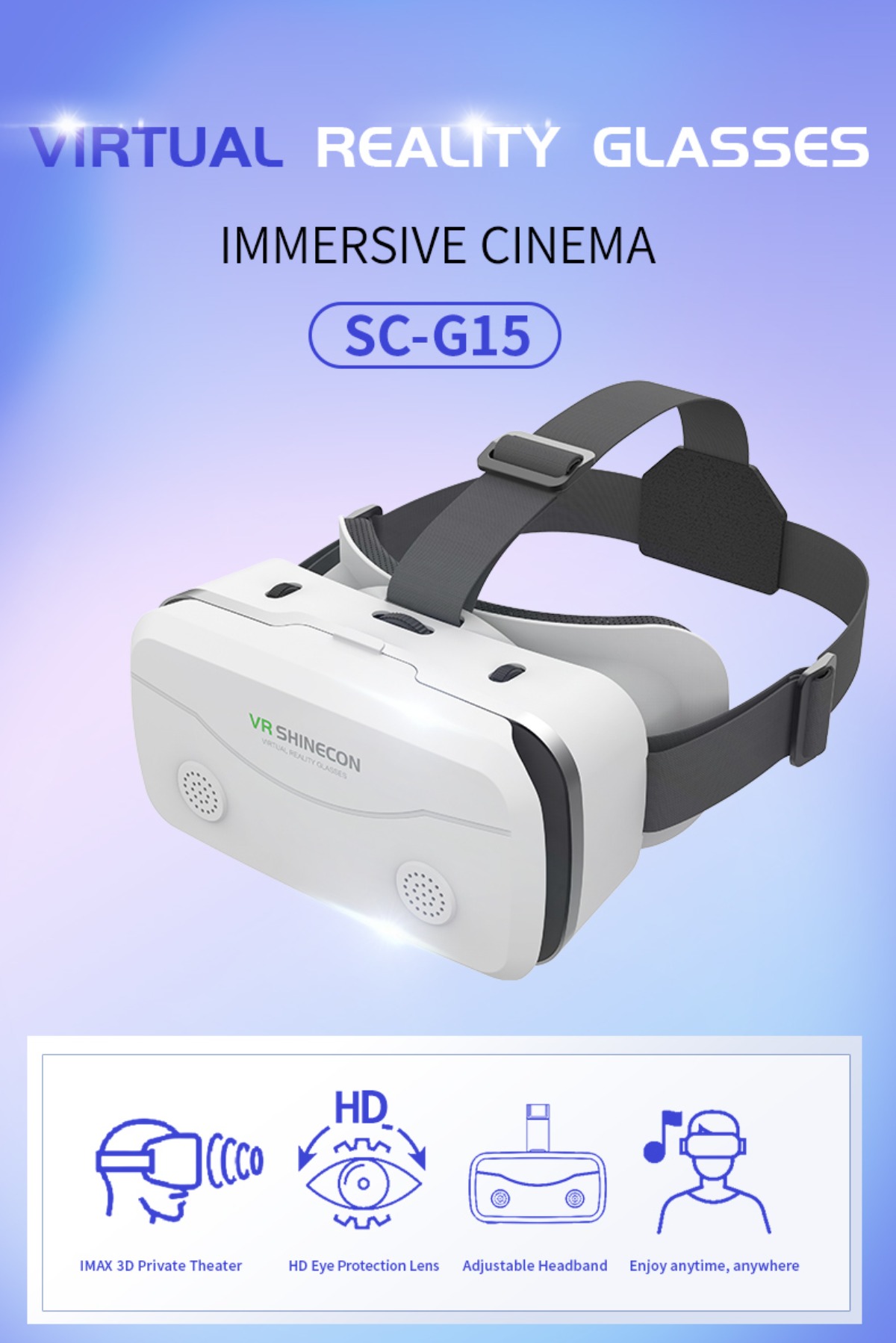 VR SHINECON SC-G15 Virtual Reality Glasses for 4.5-7 inch Smartphones