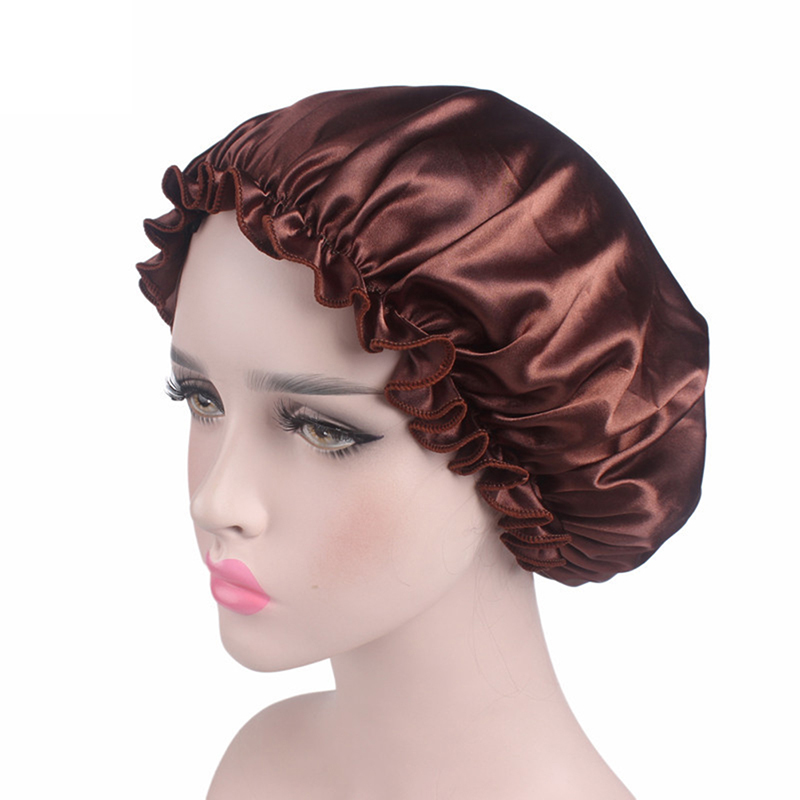 Silk Satin Night Sleep Cap Hair Bonnet Hat Head Cover Wide Band Adjust ...