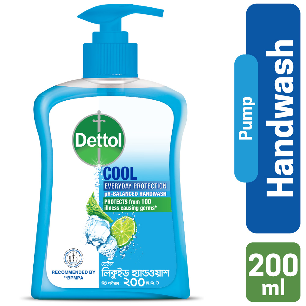 Dettol Handwash Cool 200ml Pump, pH-Balanced Liquid Soap with Menthol ...
