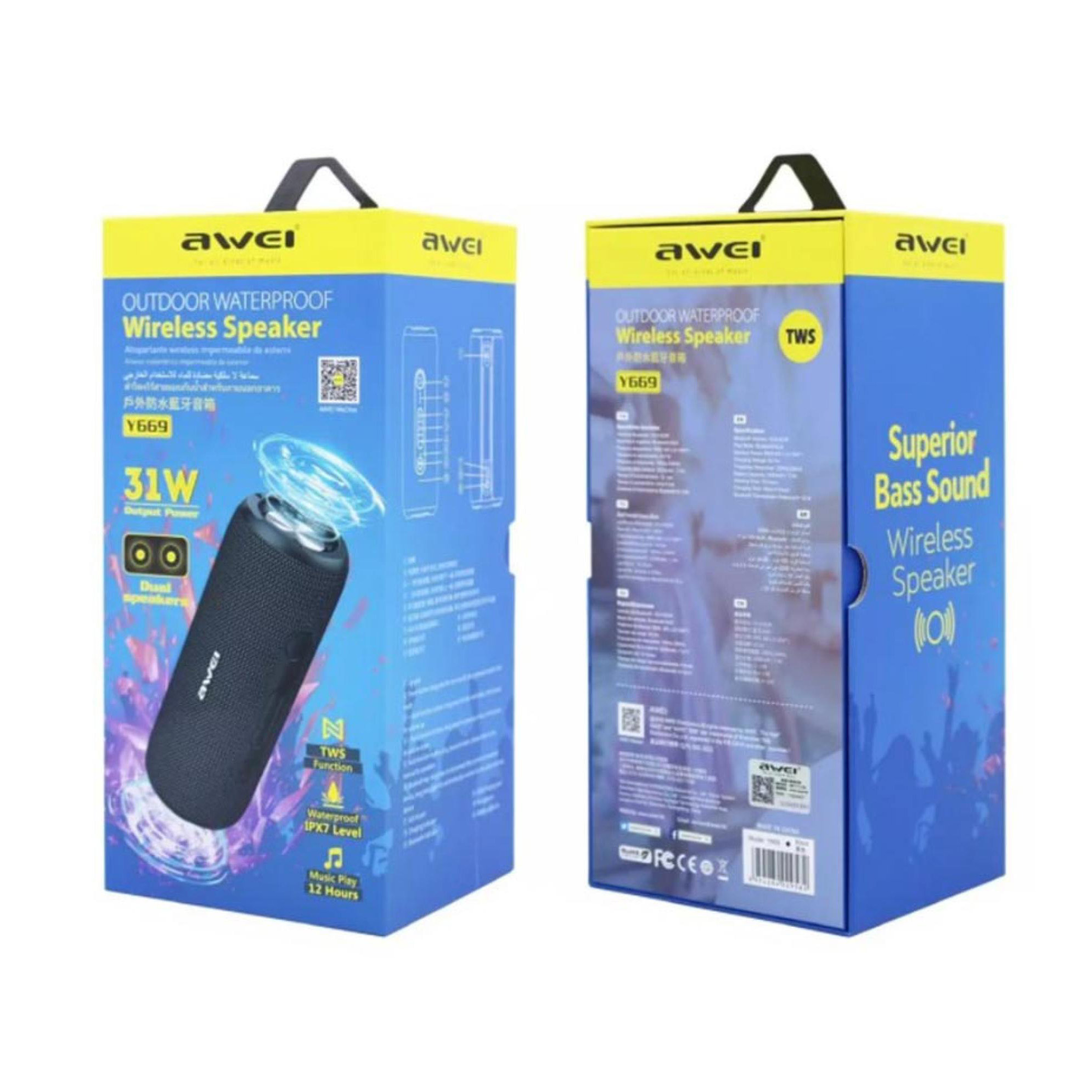 Awei Y669 Outdoor TWS Waterproof Portable Bluetooth Wireless IPX7 Speaker | Daraz.com.bd