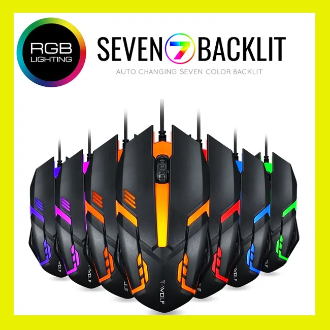 T-Wolf V1 1200 DPI Gaming Mouse with RGB Backlit