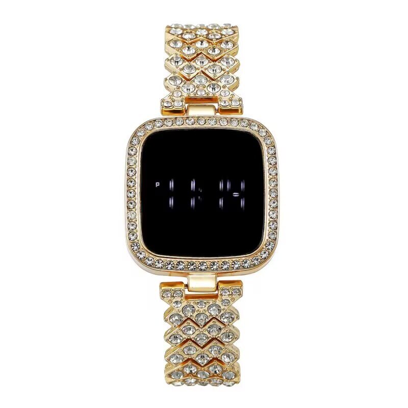 Full Diamond Touch Screen LED Watch Steel Chain with Diamonds Ladies ...