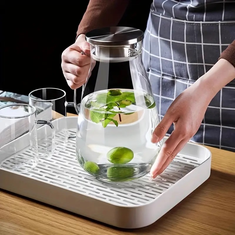 1pc High Borosilicate Glass Pitcher With Stainless Steel Lid, Large ...