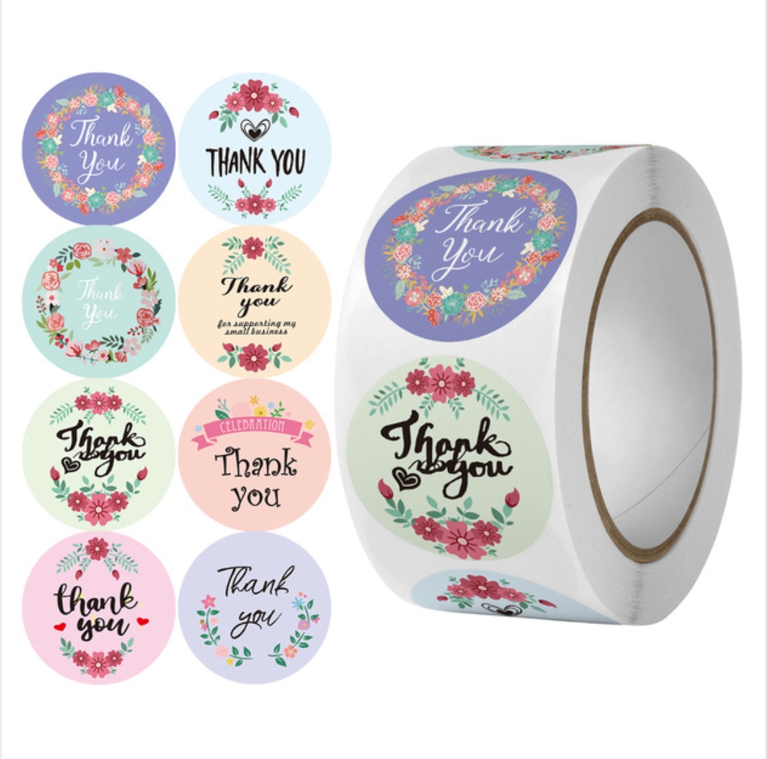 Thank You Stickers 500pcs Roll Round Creative Flower Pattern Thank you ...