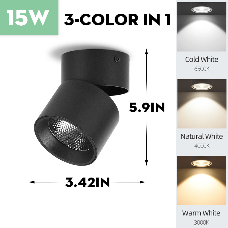 3-Color in 1 Surface Mounted LED Downlight Ceiling Light Foldable 7W ...