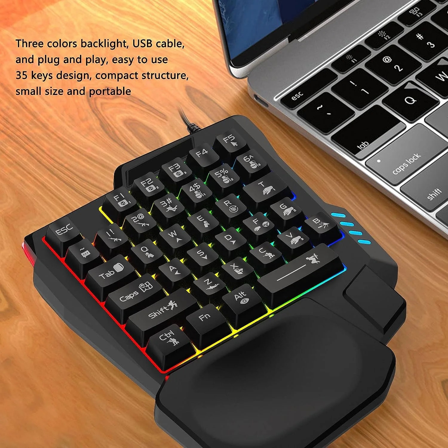 Colorful One-handed Gaming Keyboard 35 Keys LED Left Hand Mini Keypad ...