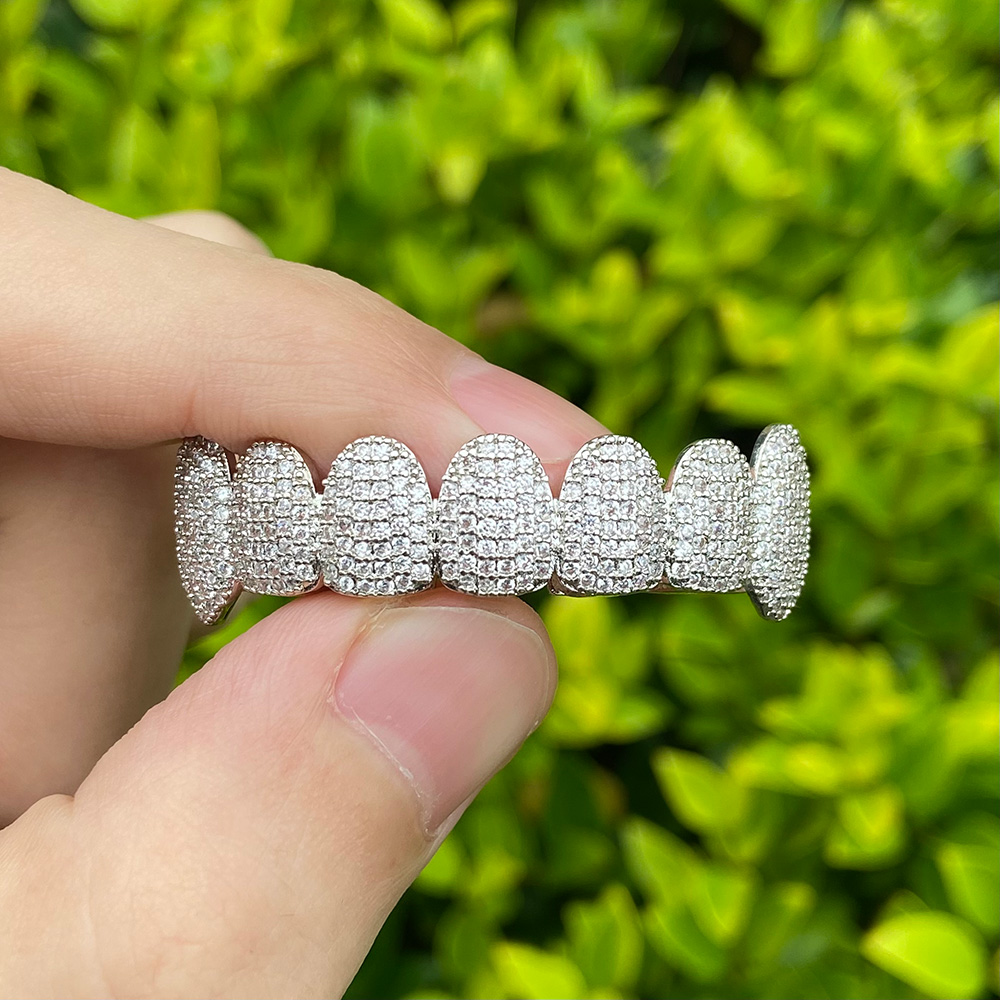 RACHELZ Punk Full Zircon Teeth Grillz Hip Hop 14K Gold Plated Shiny ...
