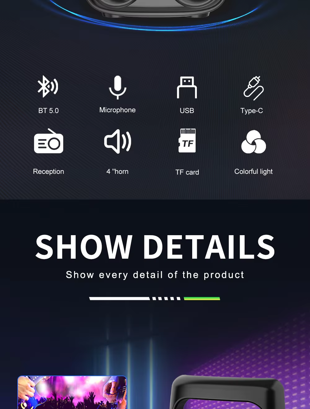 ZQS-1498 Bluetooth, USB, TF Card & FM Radio Supported 4 Inch Driver RGB ...