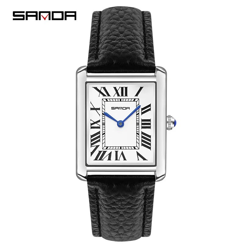 Sanda 1108 2023 Rectangular Couple Watch Silver Case Watch Luxury Brand ...
