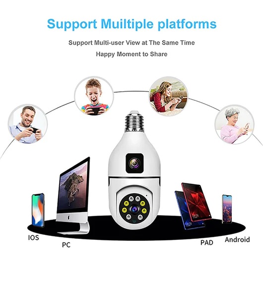 2MP Dual Lens CCTV P2p Camera WiFi bulb Lamp Light Panoramic IP PTZ ...