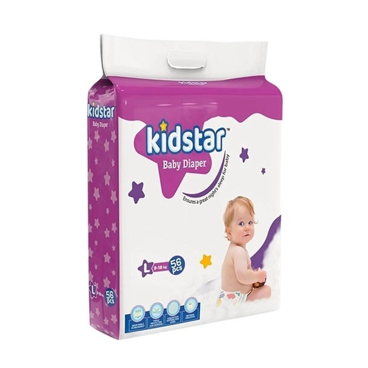 Kidstar Baby Diaper Large 9-18kg 56pcs | Daraz.com.bd