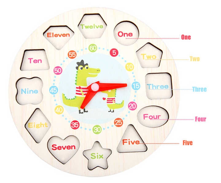 Wooden colourful 12 Numbers Clock Toy Digital Geometry Cognitive ...