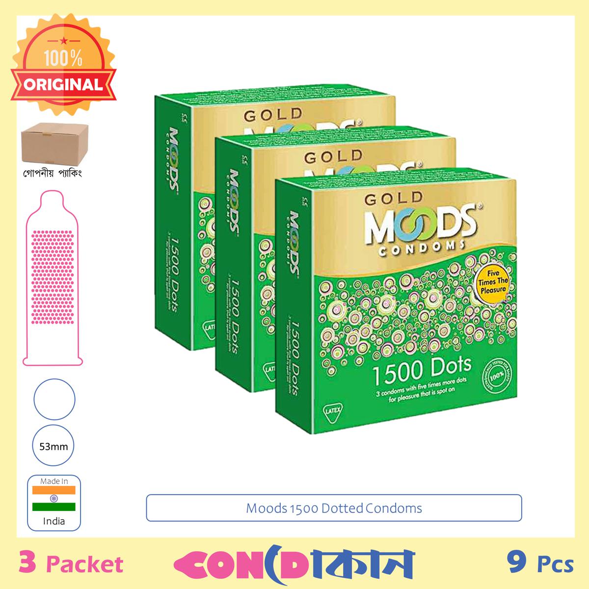Moods Gold 1500 Dots Condom 3 Packet (9 Pcs) (FBD) | Daraz.com.bd