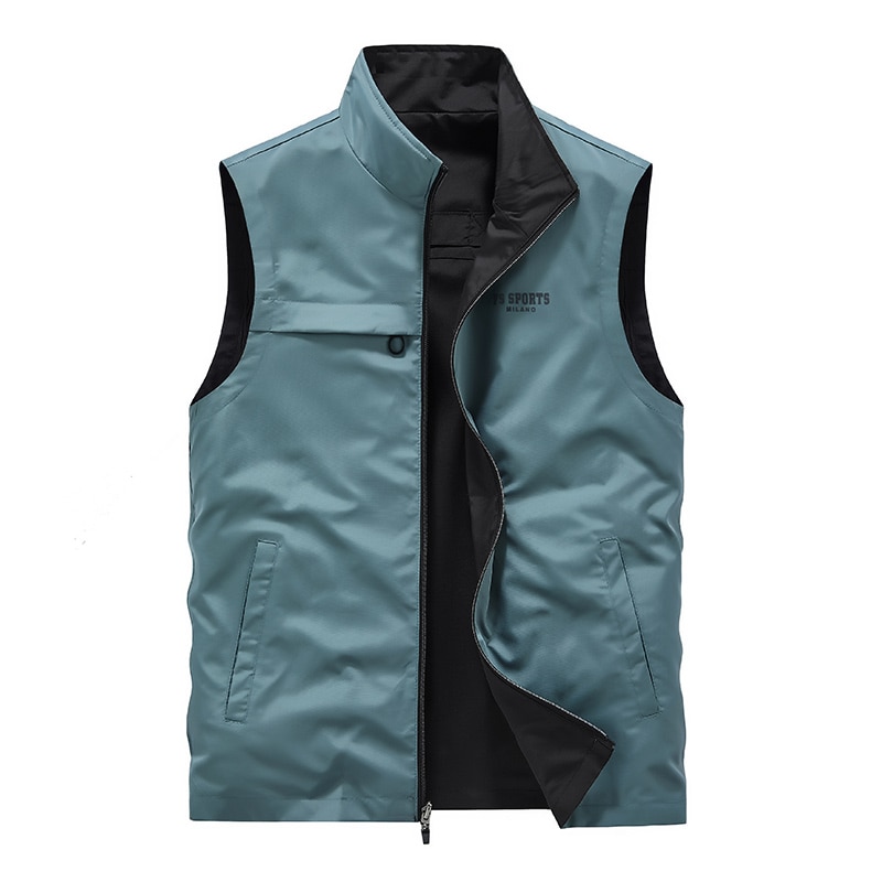 Men's Double-Side Wear Jacket Sleeveless Zipper Vest Autumn Winter Warm ...