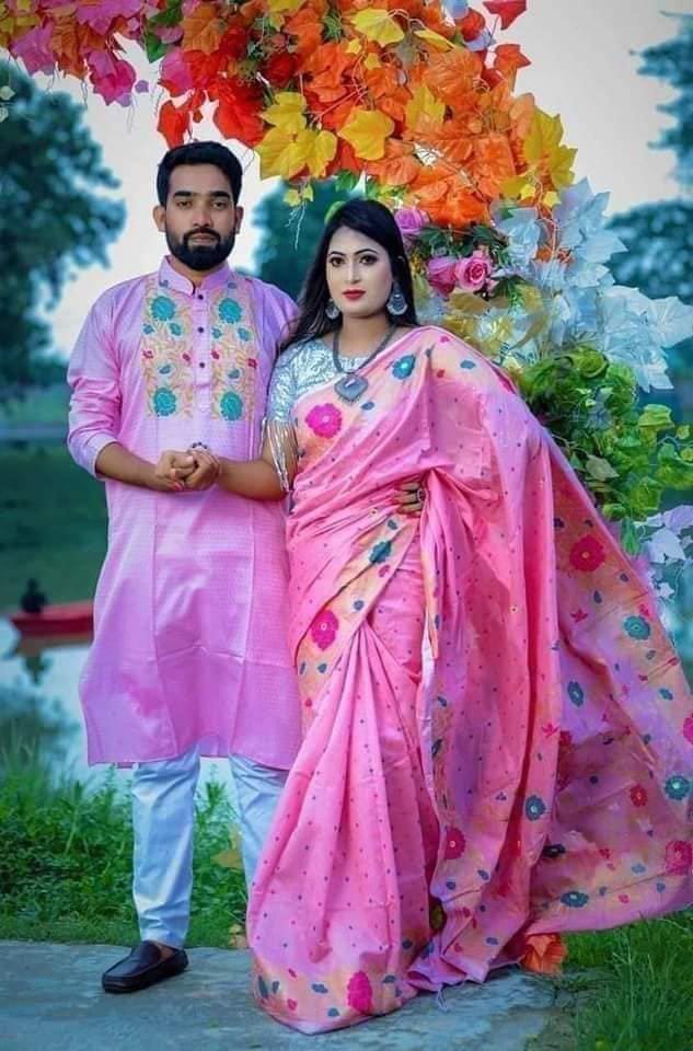 Half Silk Saree & Dupion Silk Panjabi Combo For Couple Stylish ...