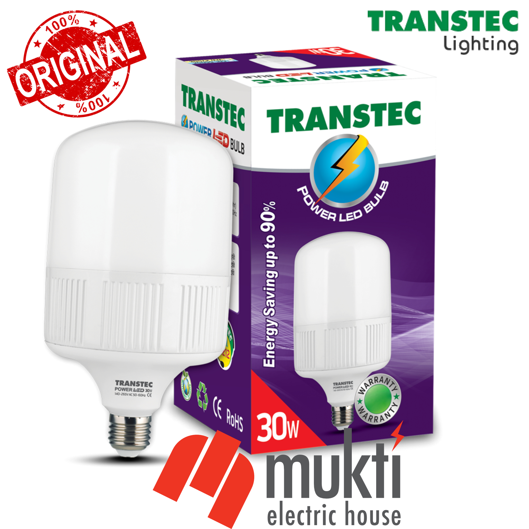 TRANSTEC Power 30 Watts Bright LED Bulb White Lamp Light 1 Years ...