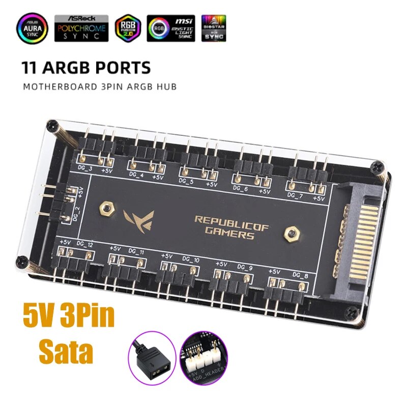 Motherboard RGB SYNC Splitter 5V 3Pin ARGB/12V 4Pin RGB SYNC HUB ...