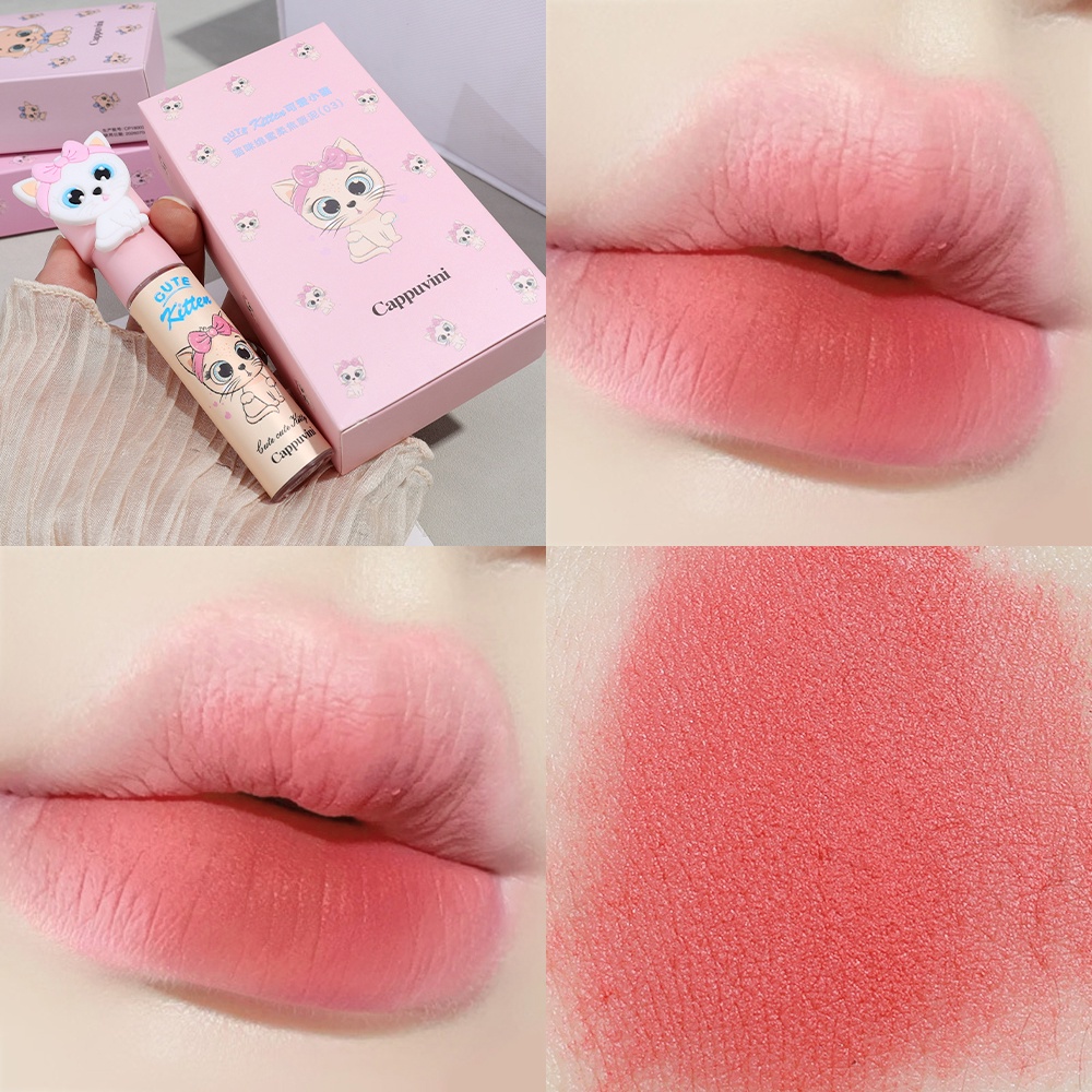 Kawaii Cat Velvet Lip Tint Matte Waterproof Long Lasting Lipstick Bean ...