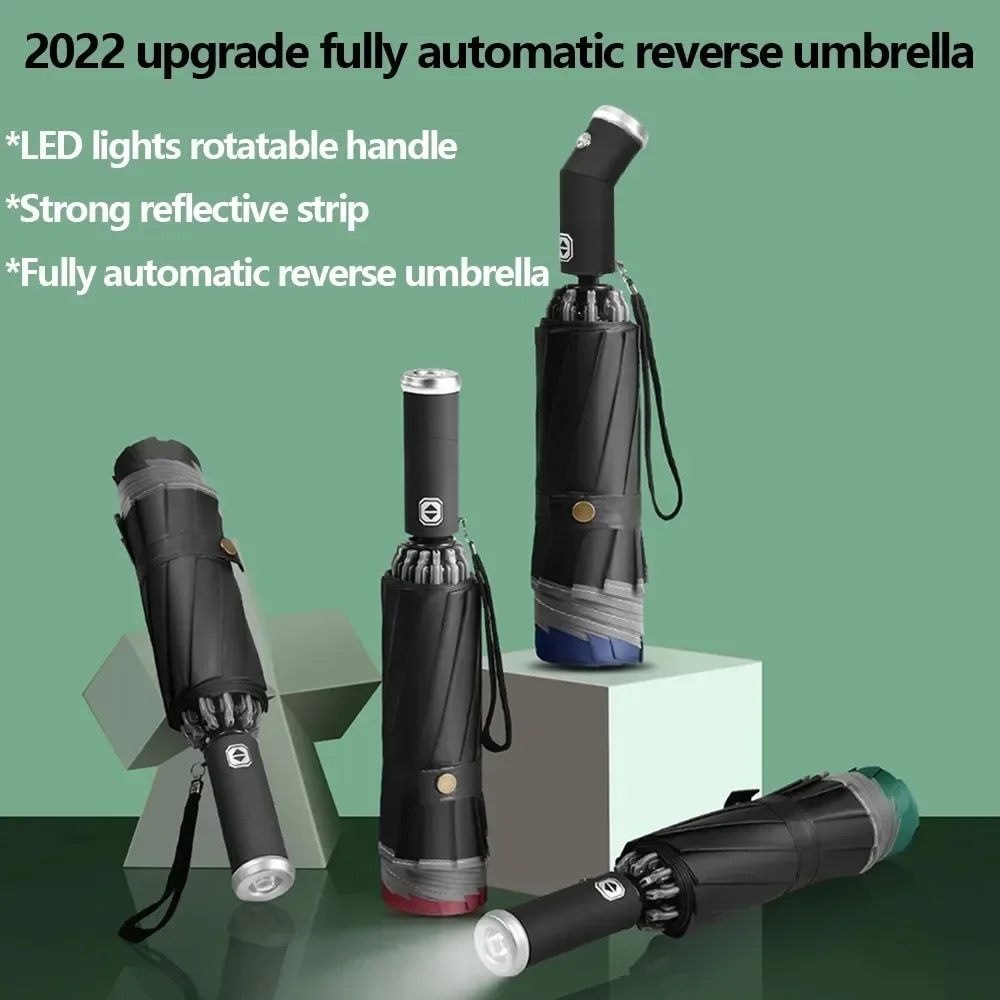 Fully Automatic Reverse Folding Umbrella With LED Flashlight 10Ribs ...