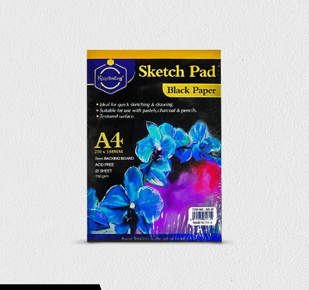 Keep Smiling Hardback Black Paper Sketching Pad A4 150 GSM 20 Sheets ...