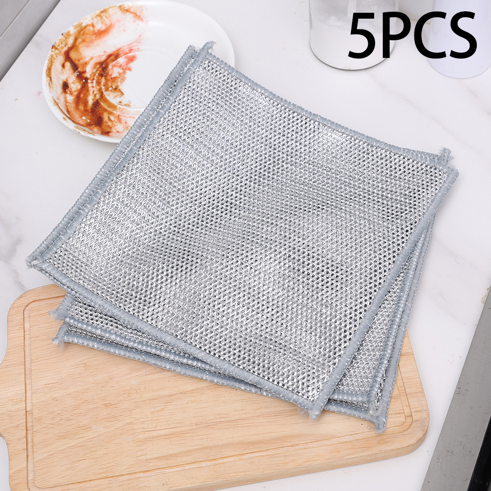 1/5Pcs Non-Scratch Steel Wire Dishcloth Daily Cleaning Cloth Non Stick ...