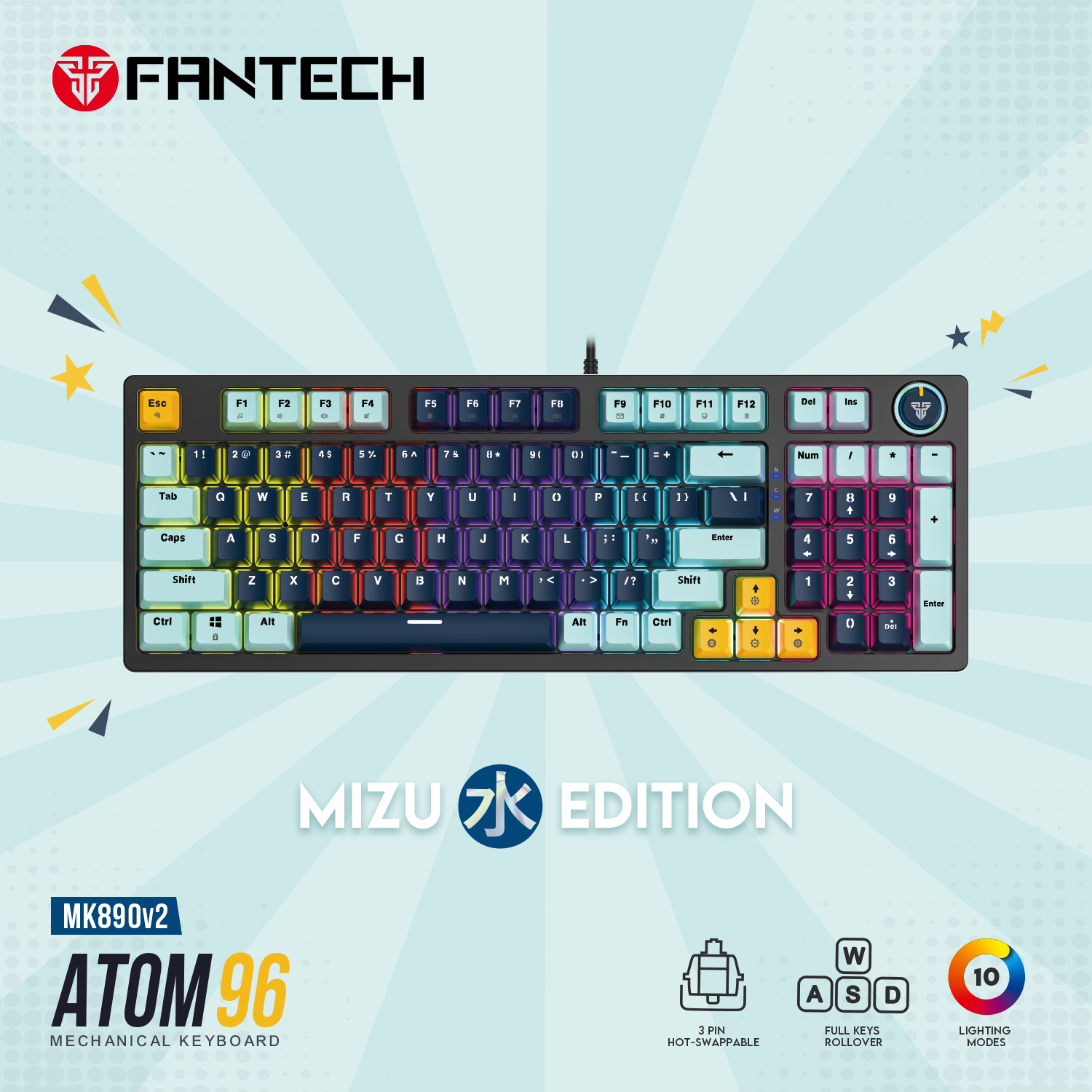 FANTECH ATOM96 MK890 V2 MIZU Edition RGB Full Key Roll Over Hot ...