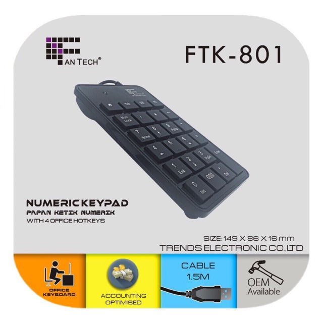 Fantech FTK801 USB Numeric Keypad With 23 Keys | Daraz.com.bd