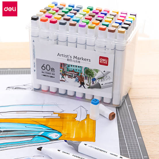 Deli 60 Colors Markers Set, Double Tipped Fine & Chisel, Markers for ...