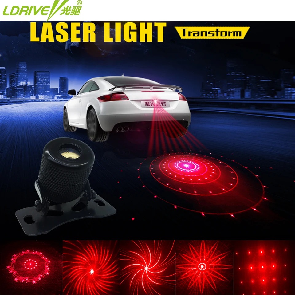 6 Patterns CAR anti-collision rear tail fog laser warning safety light ...