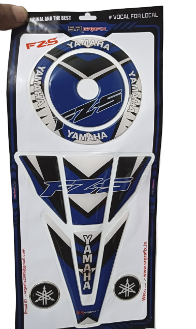 Yamaha fz-s v1 v2 v3 tank pad sticker for motorcycle. blue and black ...